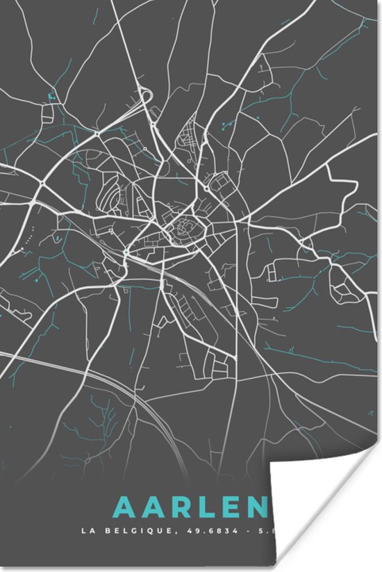 Poster Plattegrond – Aarlen – Blauw – Stadskaart - Kaart - 60x90 cm ...