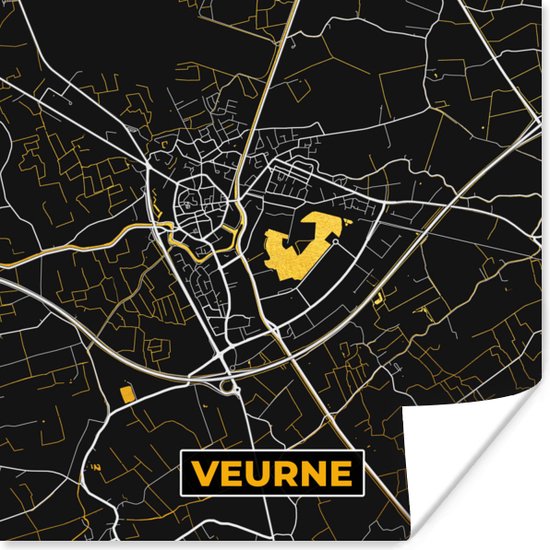 Poster Veurne - Plattegrond - Kaart - Goud - Stadskaart - 100x100 cm ...