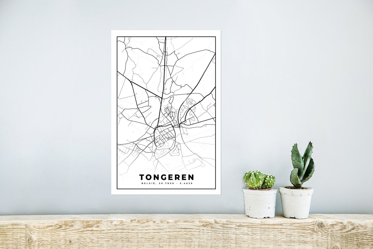 Poster Plattegrond – Tongeren – Zwart Wit – Stadskaart - Kaart - België ...