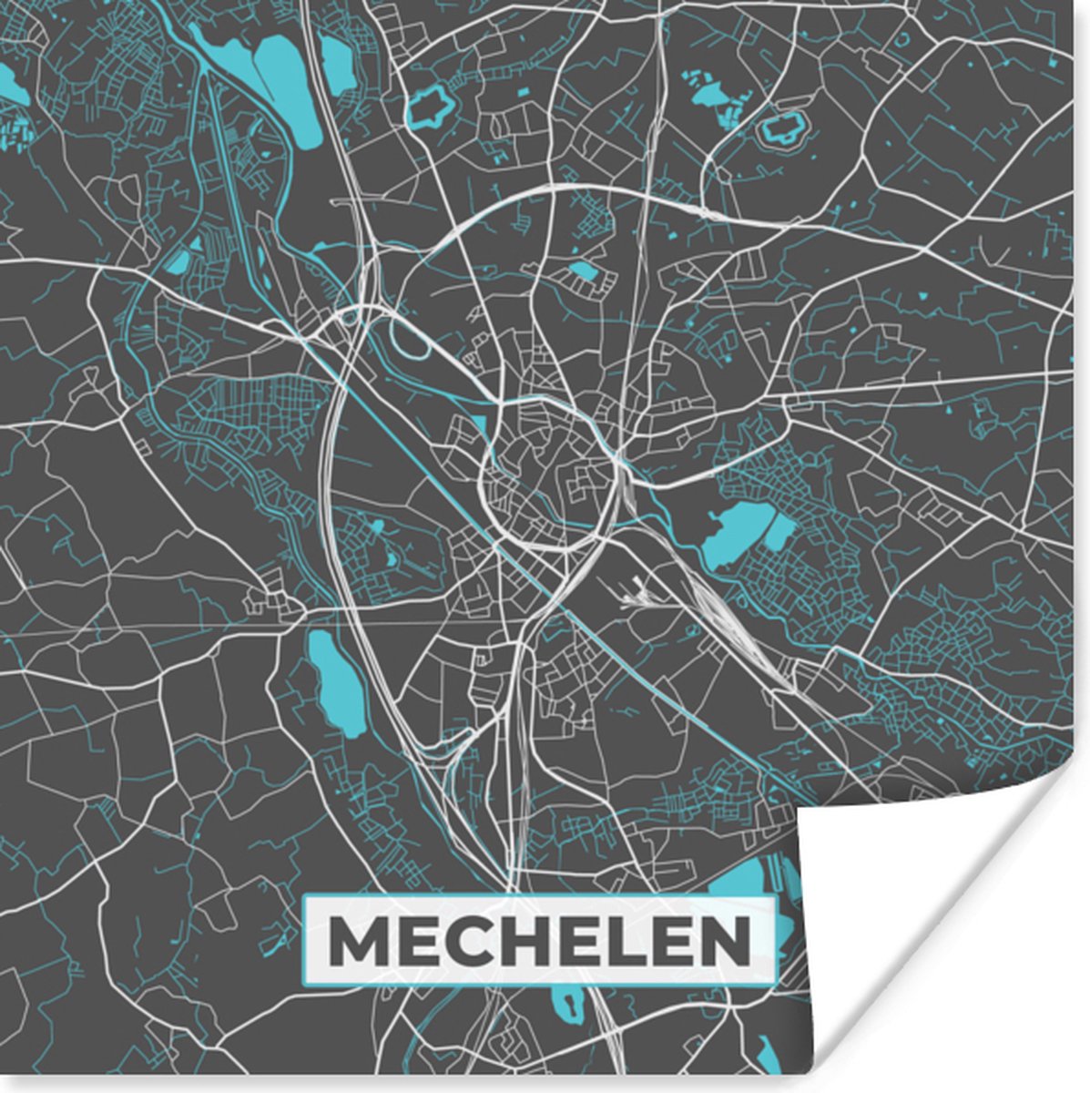 Poster Kaart – Plattegrond – Stadskaart – Mechelen – België - Grijs ...