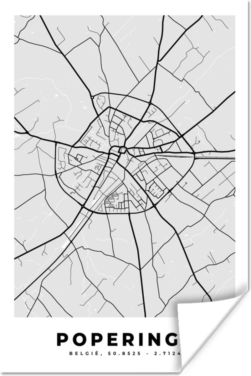 Poster België – Poperinge – Stadskaart – Kaart – Zwart Wit ...