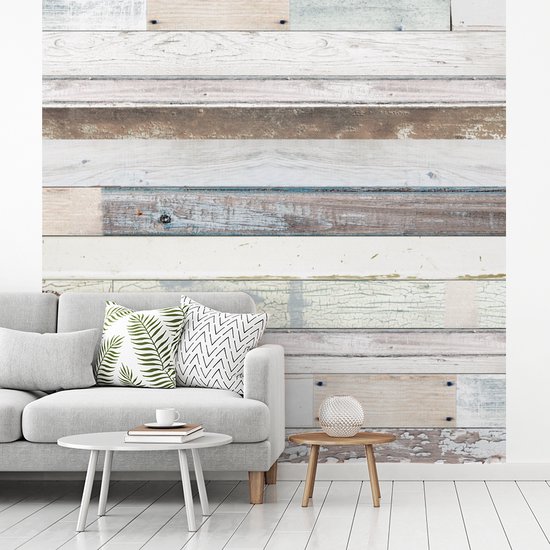 Behang - Fotobehang Hout - Planken - Wit - Breedte 280 cm x hoogte 280 ...