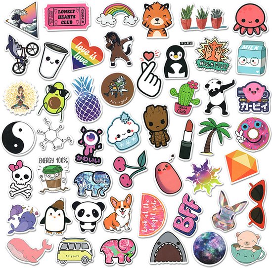 Grappige VSCO Stickers - 50 stickers - kleurrijk, corgi, cactus, vsco ...