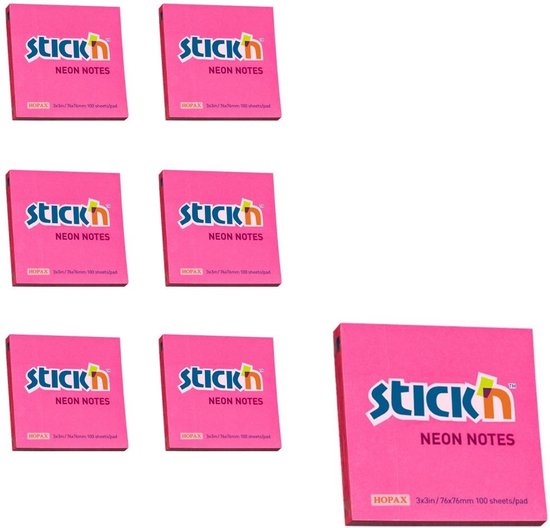 Stick'n sticky notes - 6-pack - 76x76mm, neon magenta, 100 memoblaadjes ...