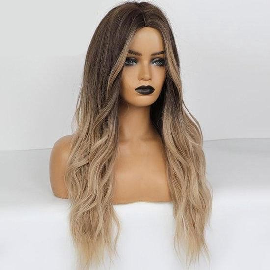 Homezie Pruik - Lang golvend haar - Balayage - Pruiken dames - Pruiken ...