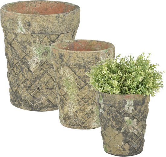 Esschert Design 3 bloempotten met verweerde korstmos look set van 3 | bol