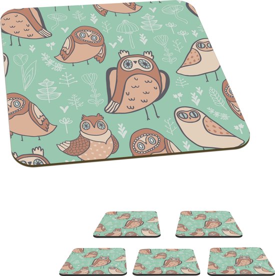 Onderzetters voor glazen - Patronen - Uil - Planten - 10x10 cm ...
