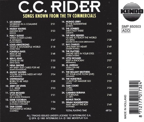 C.C. Rider - Songs Known From The TV Commercials, Various | CD (album ...