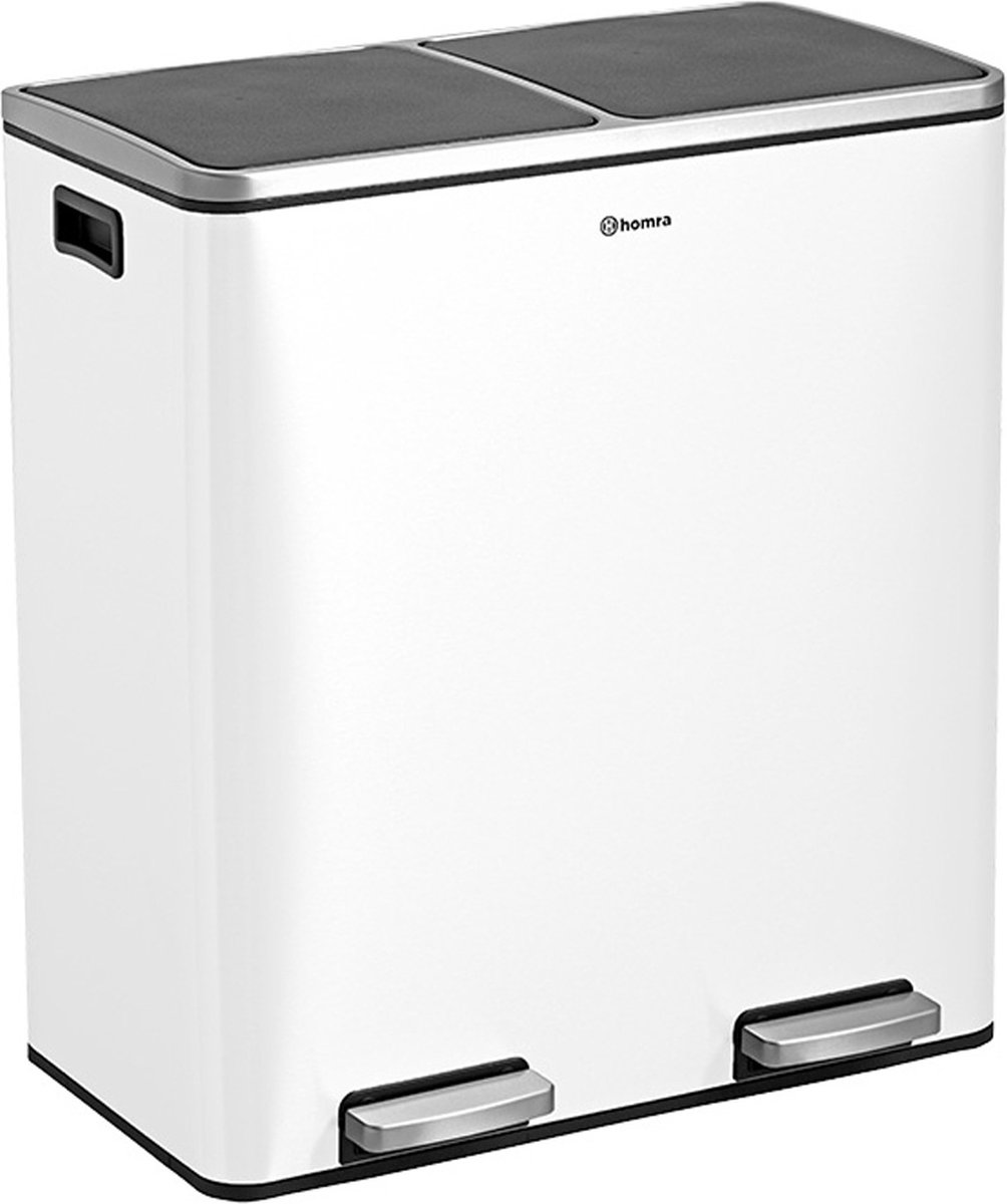 Afvalscheidingsprullenbak 2 vakken Wit – 60 L (2x30 Liter) pedaalemmer ...