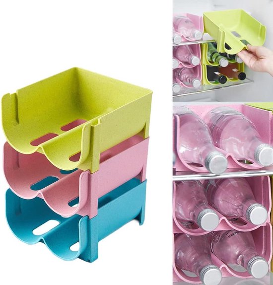 Flessenrek Pakket van 3 Wijnrek Koelkast Stapelbaar Flessenhouder ...