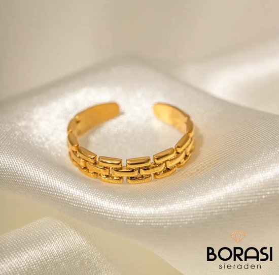 Borasi Platte Chain Ring | Goldplated | Verstelbaar Ring | Dames ...