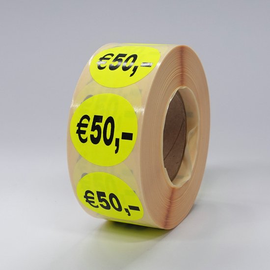 “€50" Prijs Stickers op rol 35mm geel - 1000ex. | bol