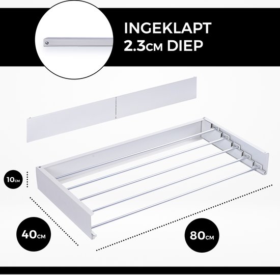 Vonia Wanddroogrek - Wasrek aan de muur - Inklapbaar - 80 x 40 cm - Wit ...
