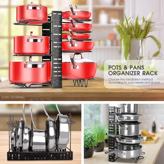 Pot Rack Organizer, 8-Tier Pot and Pan Racks for Kitchen Cabinet ...