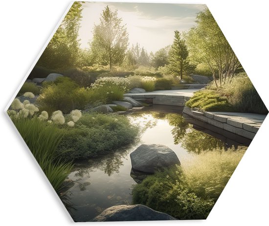 PVC Schuimplaat Hexagon - Water - Stenen - Bloemen - Planten - Bomen ...