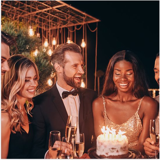 Poster Glanzend – Mensen - Vrienden - Taart - Verjaardag - Champagne ...