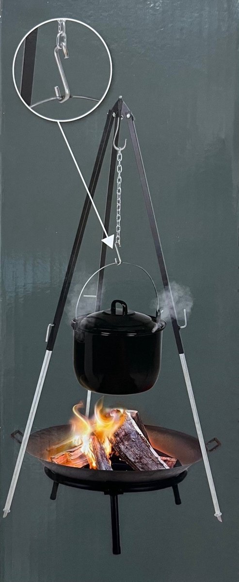 Driepoot Standaard voor Dutch Oven - 150cmH-incl. ketting en haak voor ...