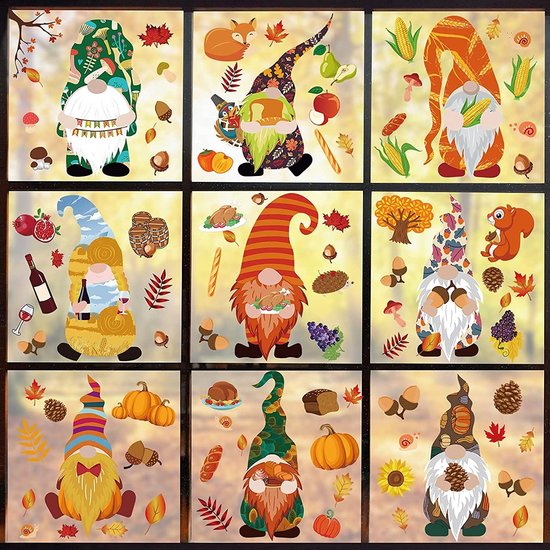 Thanksgiving decoratieve raamstickers - 9x vellen - grote kabouter ...