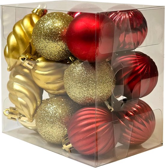 Kleine kerstversieringsset, 18 stuks, 40-50 mm, rode en gouden ...