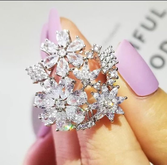 Haymer Sieraden Flower Tree Ring Voor Vrouwen Zilver 16.75 mm / maat 53 ...