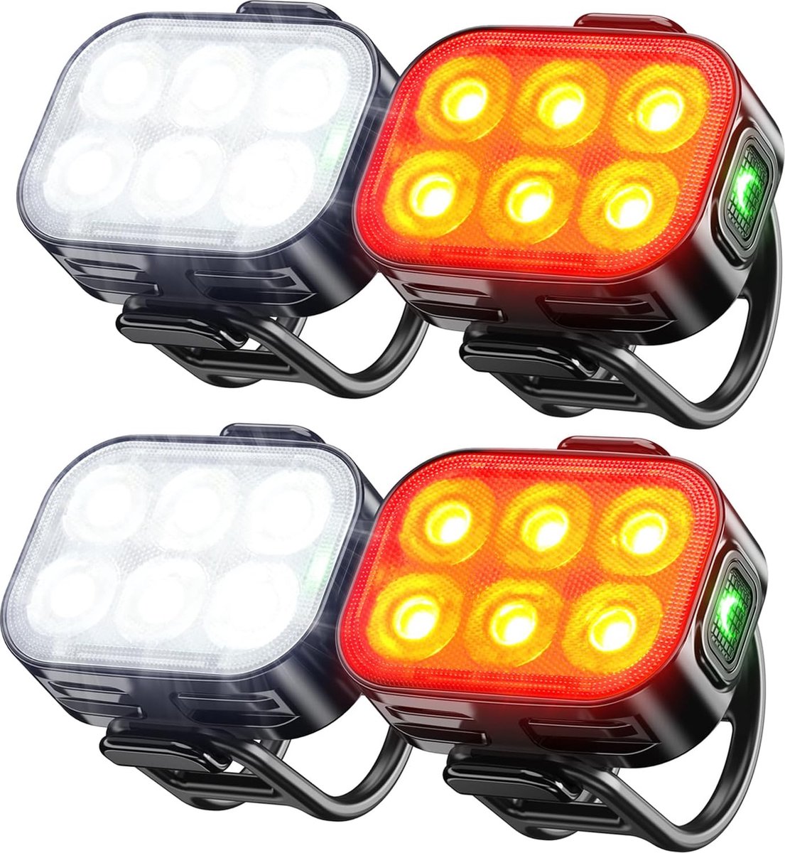 LED Fietsverlichting Set - 4 Stuks Voor- en Achterlicht - Waterdichte ...