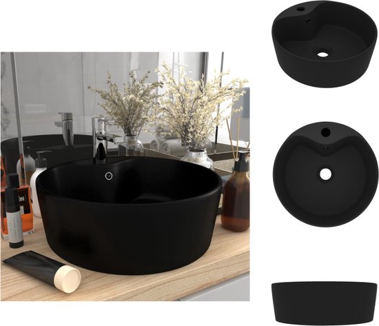 vidaXL Waskom Rond - Keramiek - 36 x 13 cm - Matzwart - Wastafel | bol