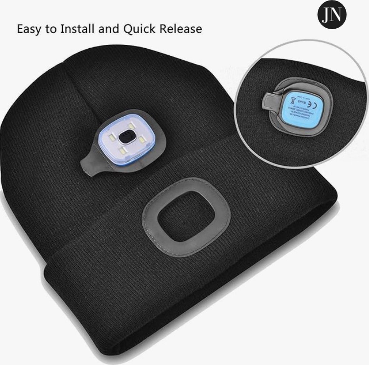 JN Muts met LED-verlichting - zwart - Waterdichte oplaadbare fietsmuts ...