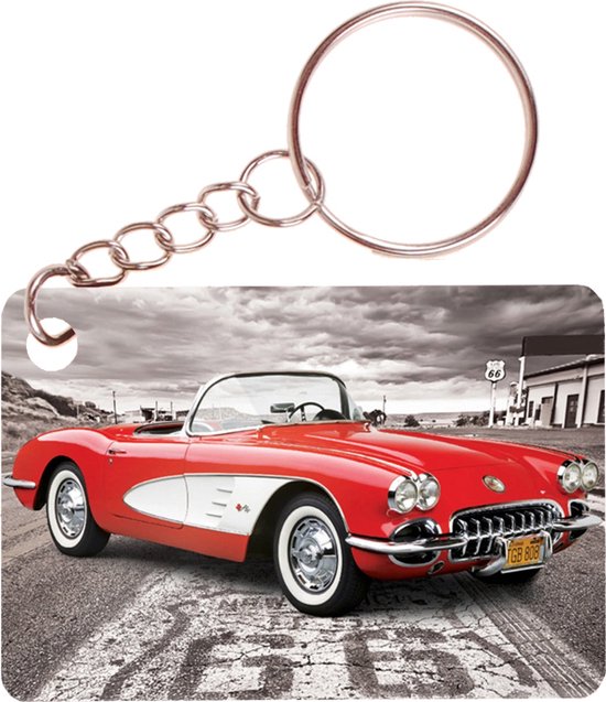 Sleutelhanger 6x4cm - Route 66 - Corvette rood/wit | bol