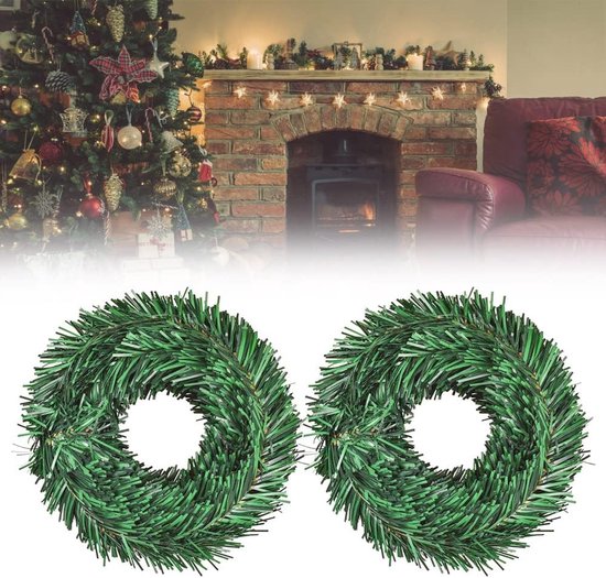 2 stuks 5,5 m kunstdennenslinger, slinger, kerstslinger, van pvc ...