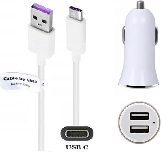 2.1A Auto oplader + 1,5m USB C kabel. Autolader adapter geschikt voor o ...