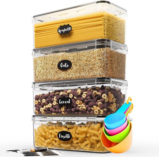 Pasta-opbergcontainer, 4 x 3,6 l, luchtdichte container voor het ...