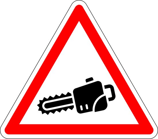 Pas op kettingzagen sticker 50 mm - 10 stuks per kaart | bol