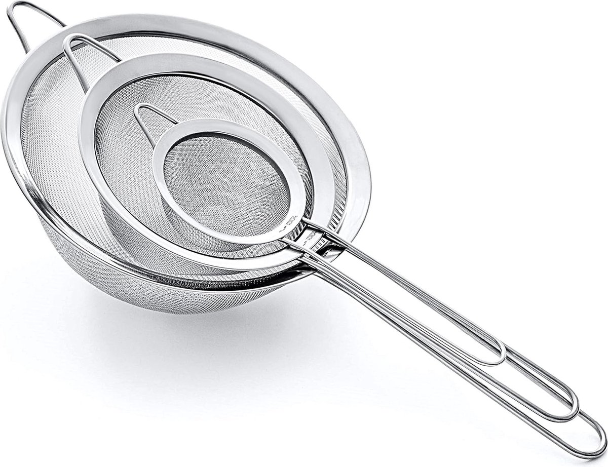 Zeef Set Premium Fijnmazig - 304 Roestvrij Staal (18/8) – 8.5/14/20 cm ...