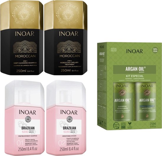Inoar Moroccan 2 x 250 ml & Inoar Argan Shampoo & Conditioner 250 ml ...