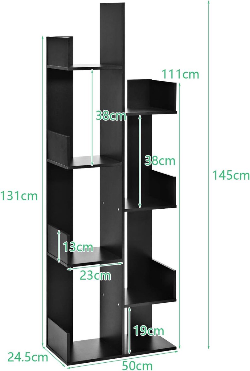 Boekenkast met 8 open vakken, boekenkast hout, staand rek, houten rek ...