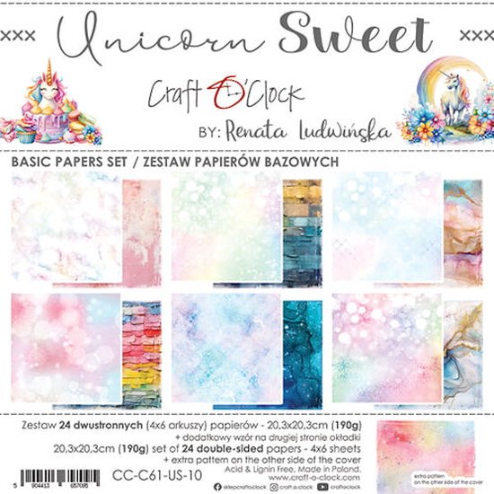 Craft O Clock Set of Basic Papers 20x20 cm Unicorn Sweet | bol