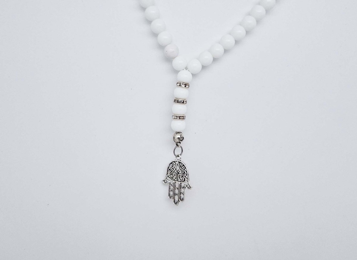 Natuurstenen Autohanger "Witte agaat"- Met metalen hanger "Handpalm ...