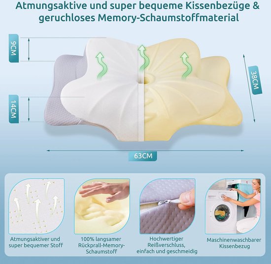orthopedisch kussen, ergonomisch neksteunkussen van traagschuim en nekkussen voor... | bol