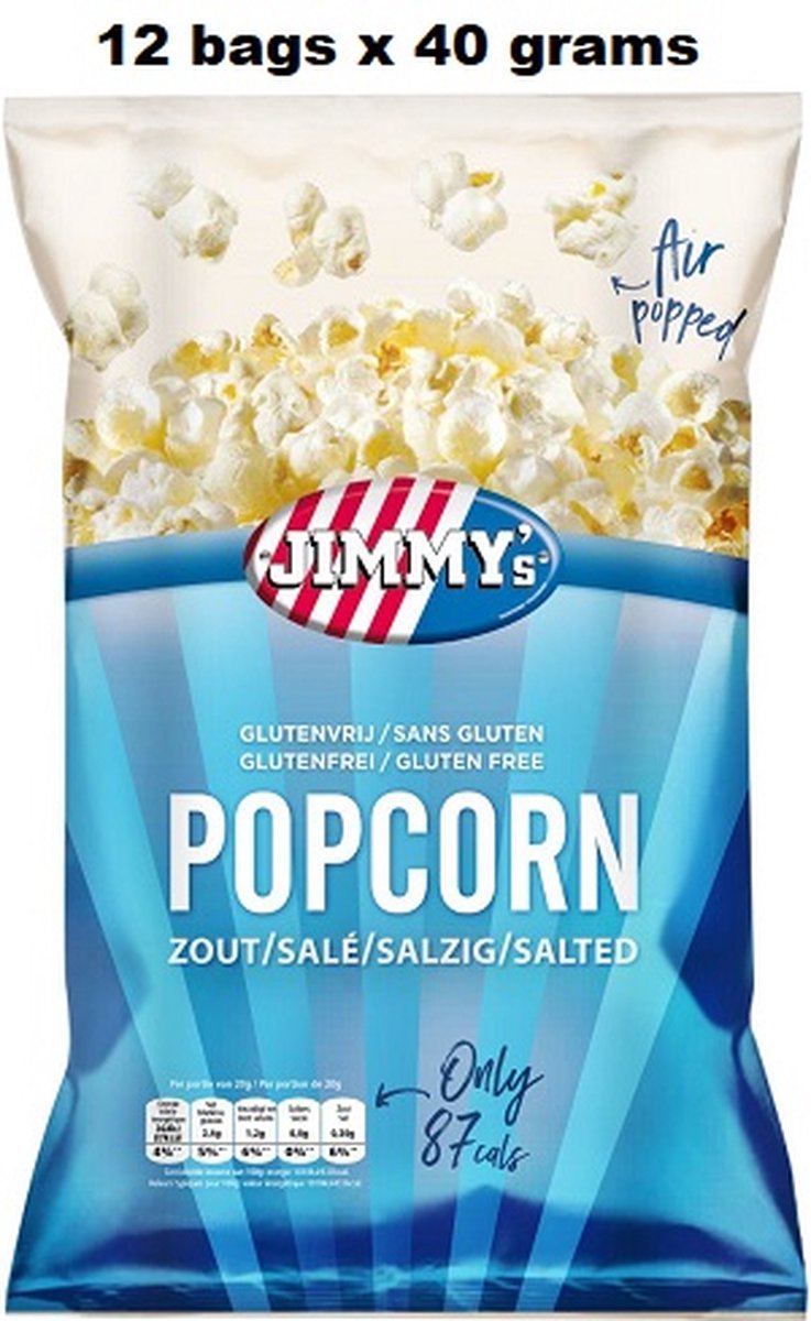 Jimmy's Popcorn zout 12 zakjes x 40 gram | bol