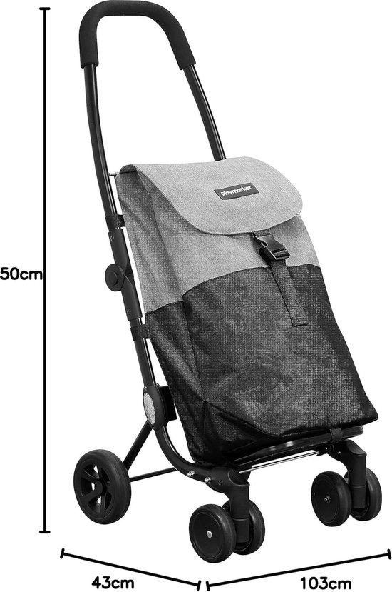 Go Four boodschappentrolley, inklapbaar, vier wielen, grijs en zwart | bol