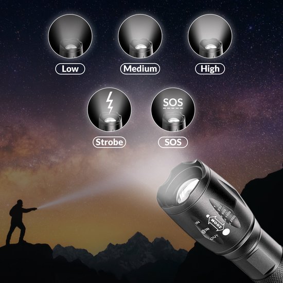 Melmö Zaklamp LED - Zaklamp LED 2 Stuks - 5 Standen - Straal 1000 Meter - 1200 Lumen -... | bol