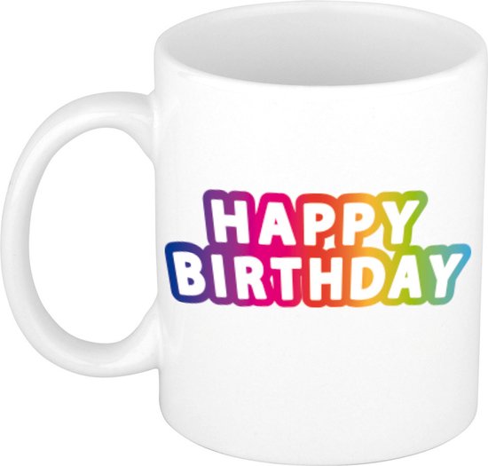 Happy Birthday regenboog cadeau koffiemok / theebeker 300 ml - regenboog letters -... | bol