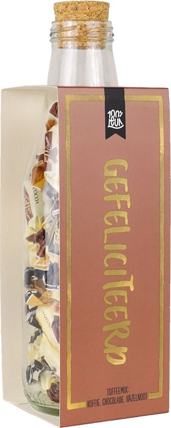 100%LEUK - Momenten fles - Gefeliciteerd - Toffee - Cadeau jarig ...