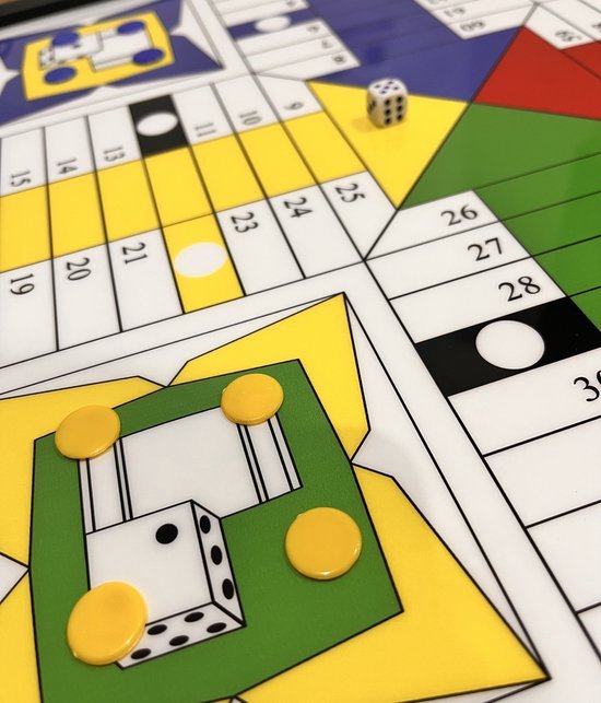 PARCHI BORDSPEL 44x44 - MET 16 FICHES EN 1 DOBBELSTEEN - LUDO - MENS ...