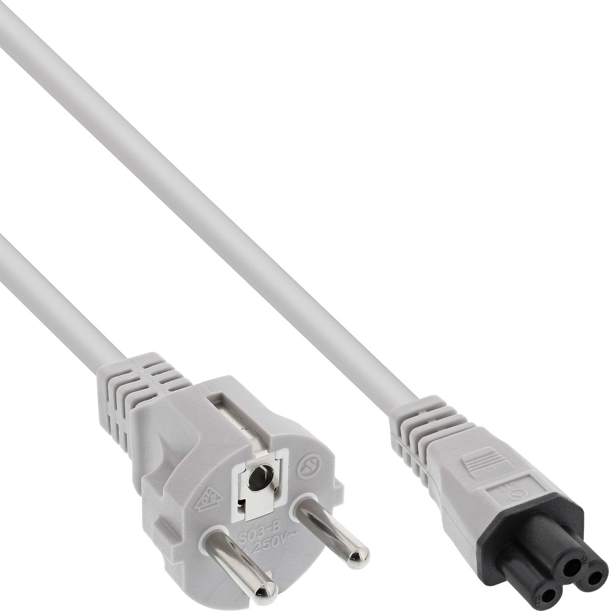 Apparaatsnoer met rechte C5 plug en rechte stekker - 3x 0,75mm / grijs ...