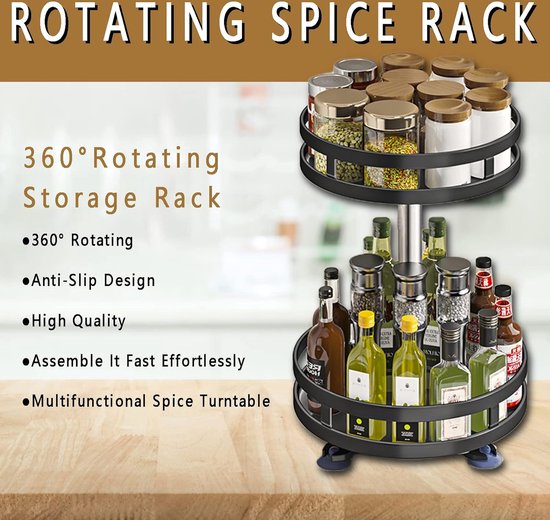Rotating Spice Rack: 2-Tier 360° Rotating Spice Rack - Spice Carousel ...