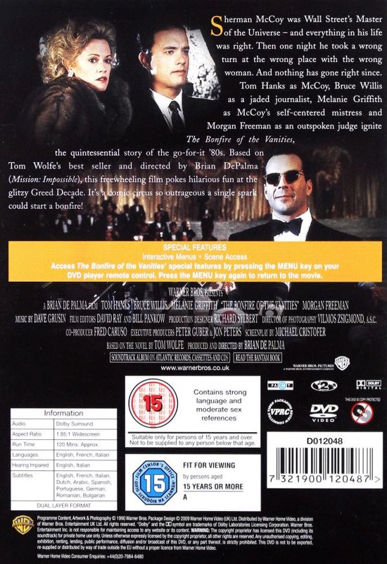 Bonfire Of The Vanities Dvd Bruce Willis Dvds Bol