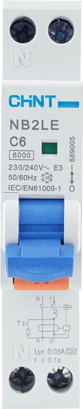 Chint aardlekautomaat 1-polig+nul 6A C-kar 30mA (689005) | bol