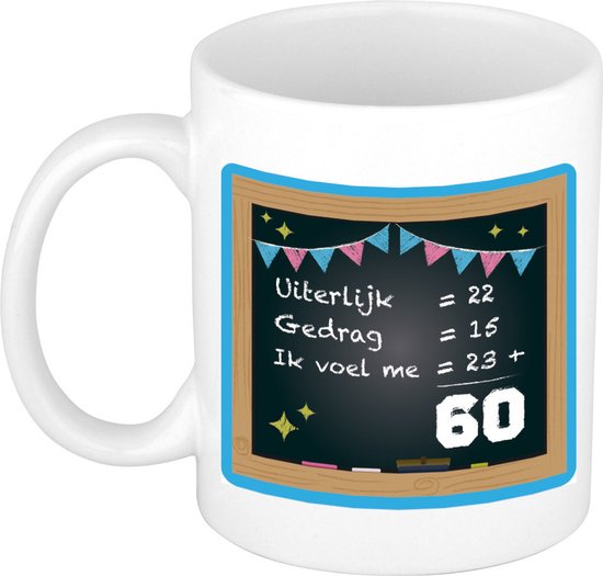 Bellatio Decorations Verjaardag cadeau mok 60 jaar - blauw - rekenen - 300 ml - keramiek | bol