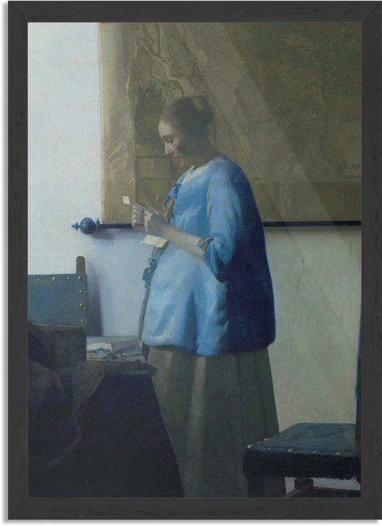 Poster Johannes Vermeer Vrouw die een Brief leest 1663 Rechthoek Verticaal Met Lijst L... | bol